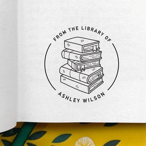 Book Stamp, Book Stacks Stamp, Custom Ex Libris Stamp, Personalized ...