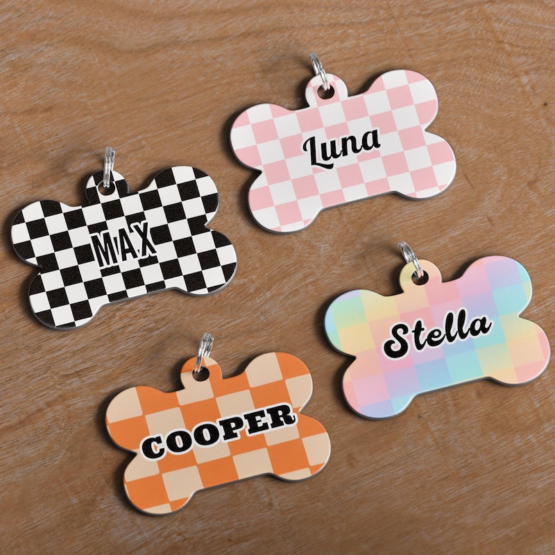 Dog Id Tag Checkered - Etsy