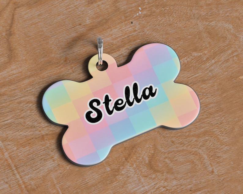 Retro Checkered Personalized Dog ID Tag, Bone-shaped Metal Tags ...