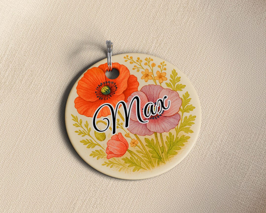 Poppy Flower Personalized Pet ID Tag, Round Aluminum, Made in USA - Etsy