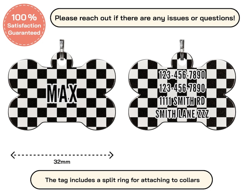 Retro Checkered Personalized Dog ID Tag, Bone-shaped Metal Tags ...