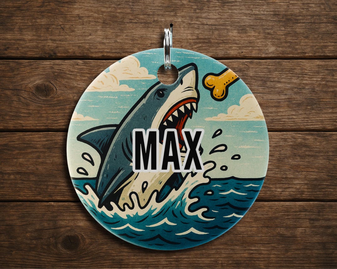 Personalized Cartoon Shark Dog Tag, Custom Aluminum Pet Tag, USA Made ...