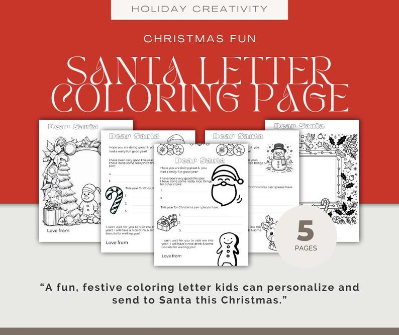 Santa Letter Coloring Page – Printable Christmas Wish List Activity ...