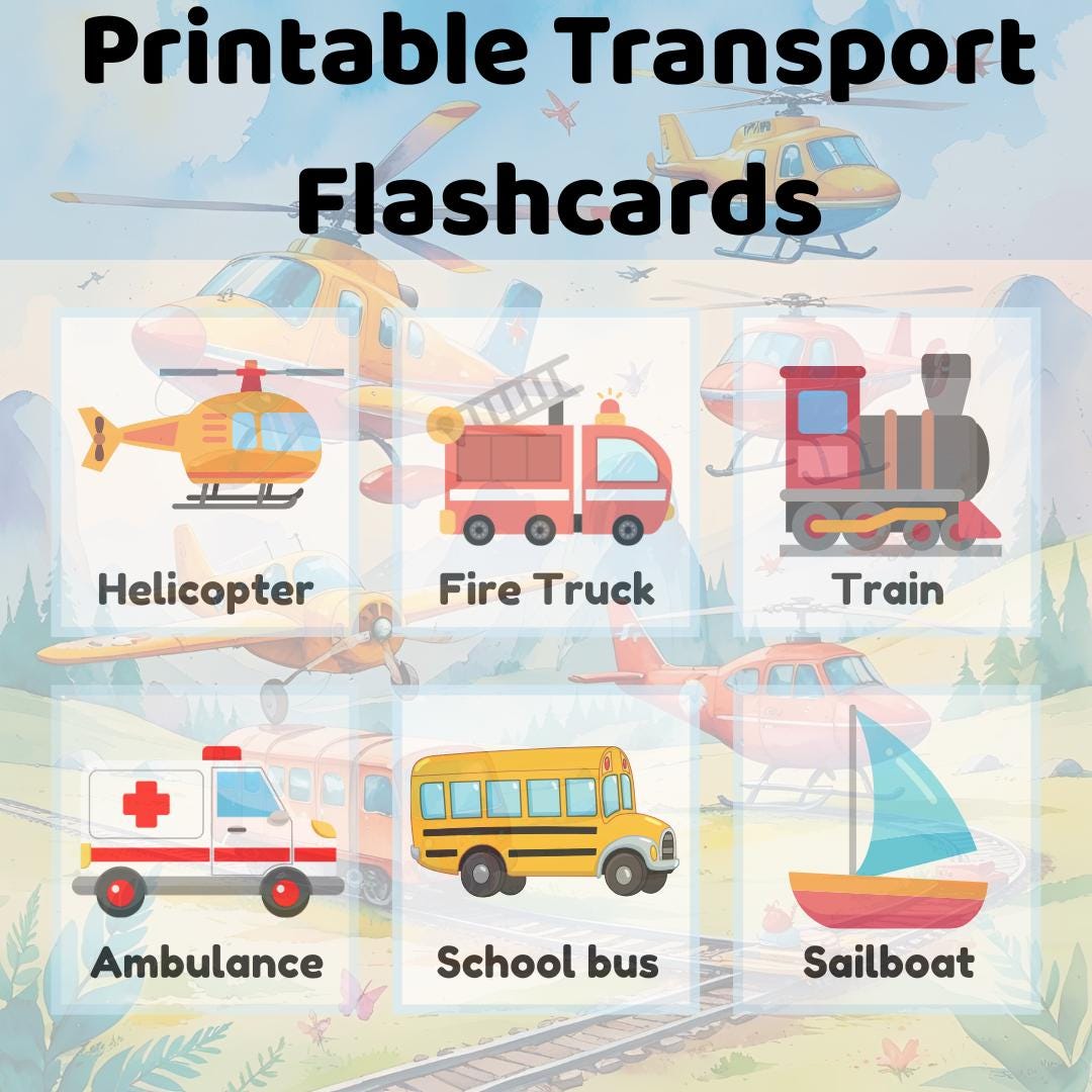 Transport Flashcards for Toddlers & Preschool | 12 Vehicle Cards ...