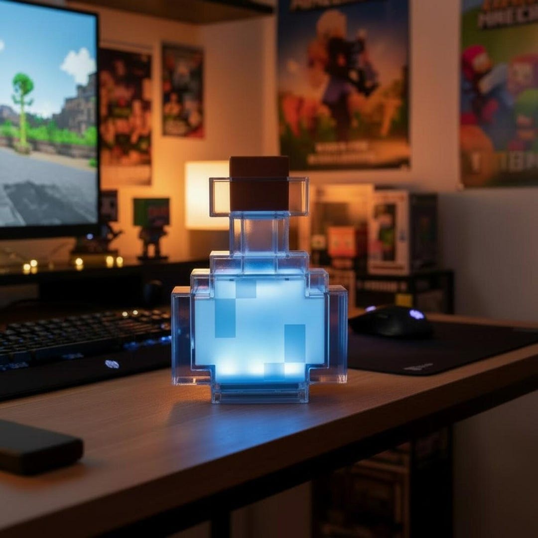MINECRAFT - Pixel Art LED Potion Lamp – Blue Night Light – Gamer Room ...