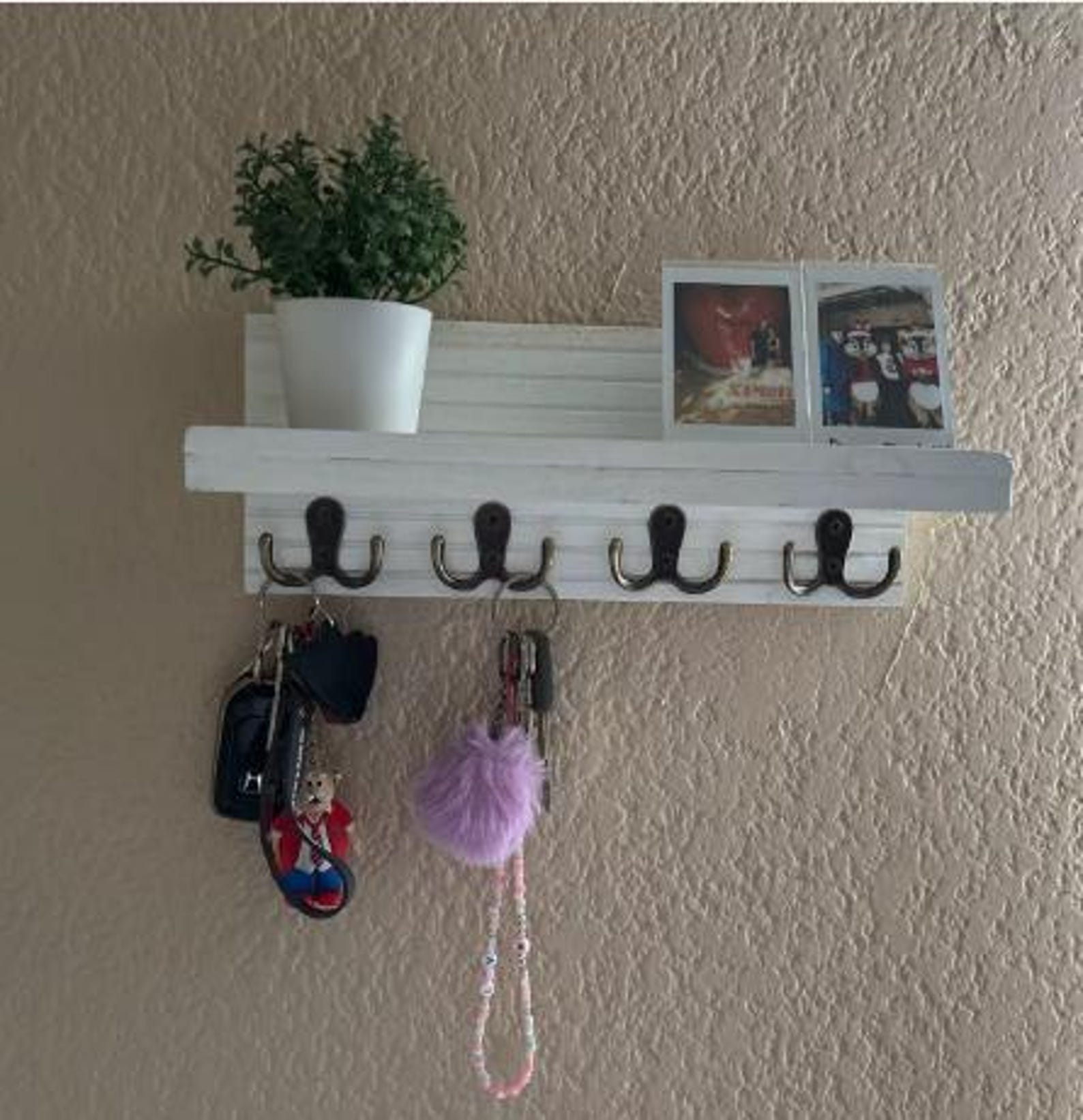 Handcrafted Wood Key Shelf With Hooks – Available in Beige, Black, and ...