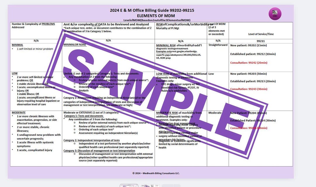 2024 E&M (99202-99215) Office and Outpatient- LEVEL OF MDM Elements ...