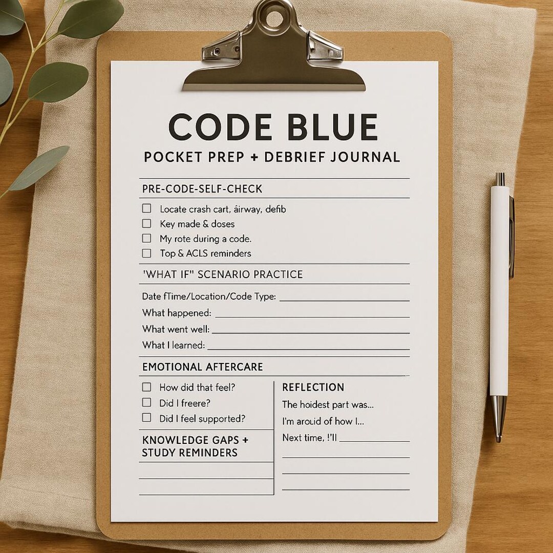 Code Blue Nursing Journal | Printable Code Blue Debrief + Emergency ...