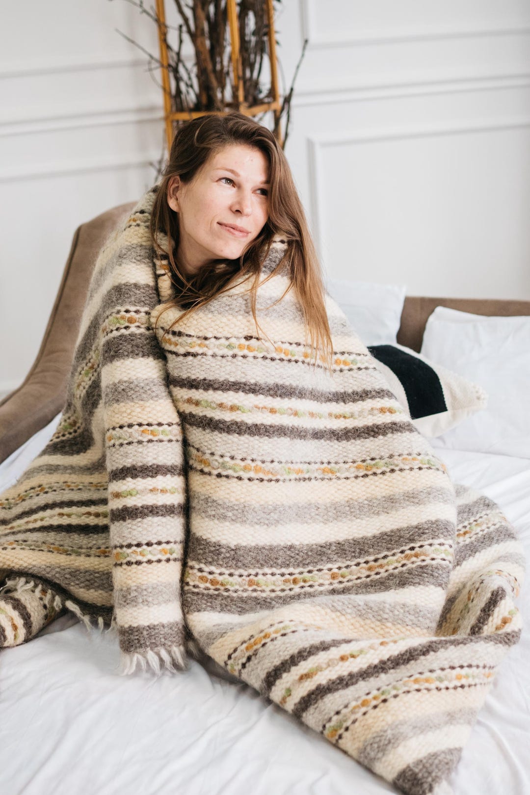 Heavy Handwoven Therapeutic Wool Blanket | Striped Heavy Throw in Gray ...