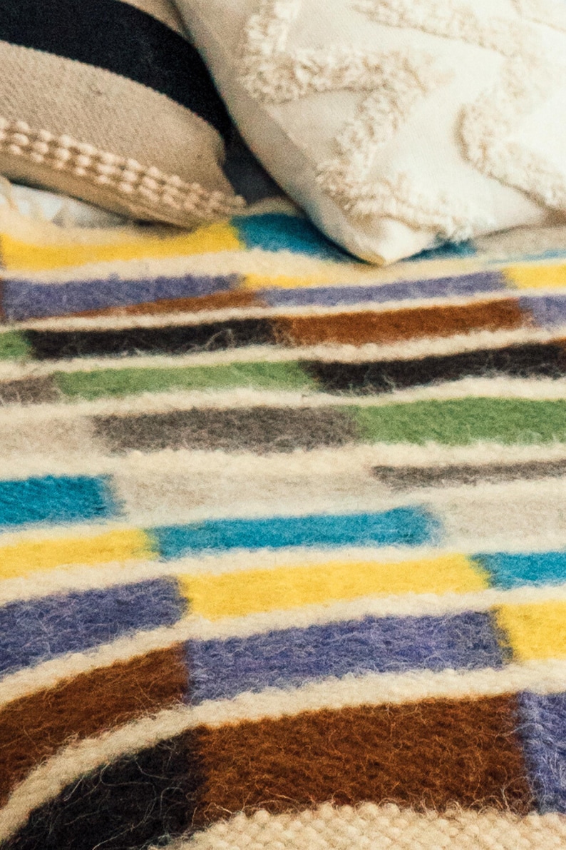 Colorful Handwoven Wool Blanket | Geometric Pattern Throw Rug ...