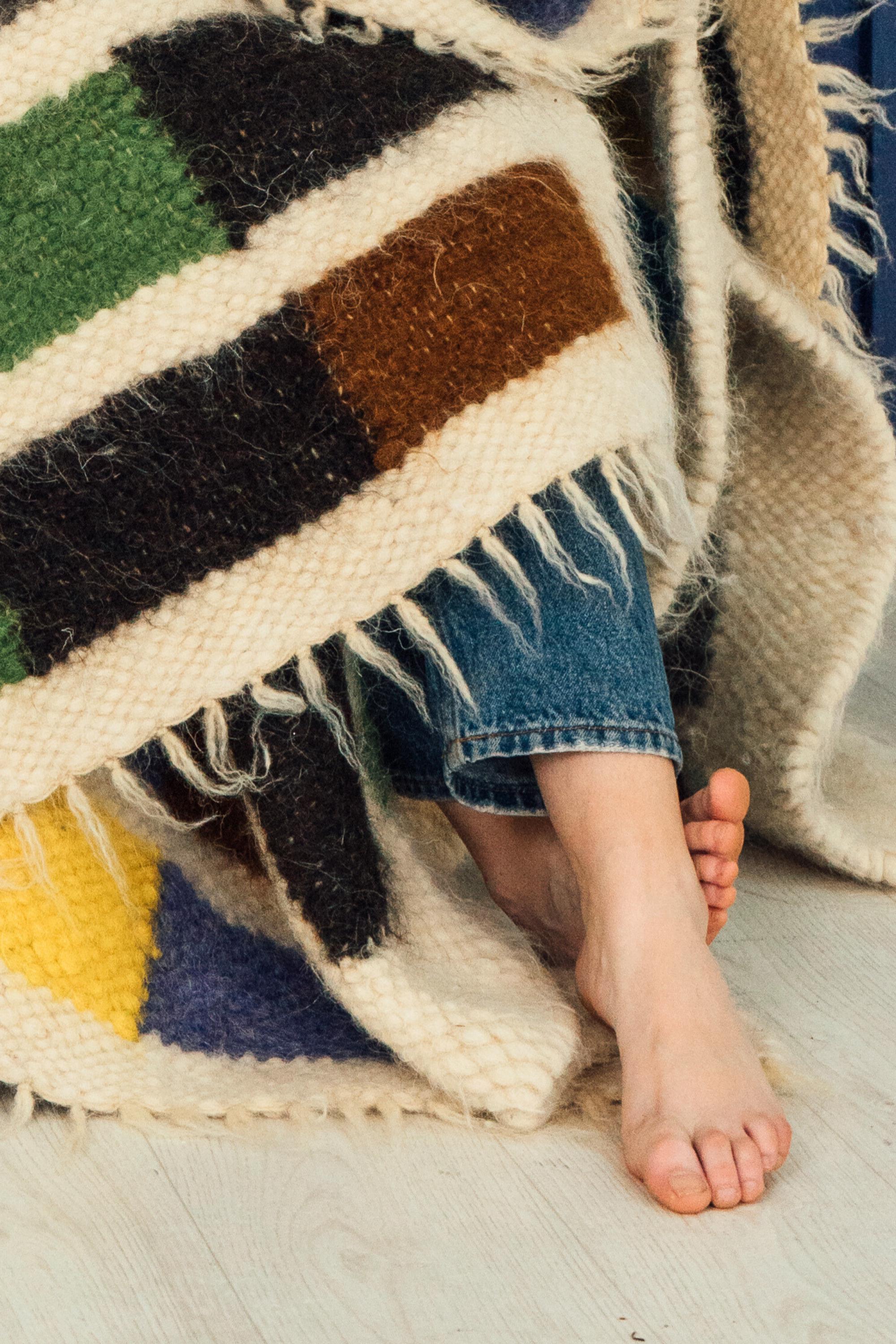 Colorful Handwoven Wool Blanket | Geometric Pattern Throw Rug ...