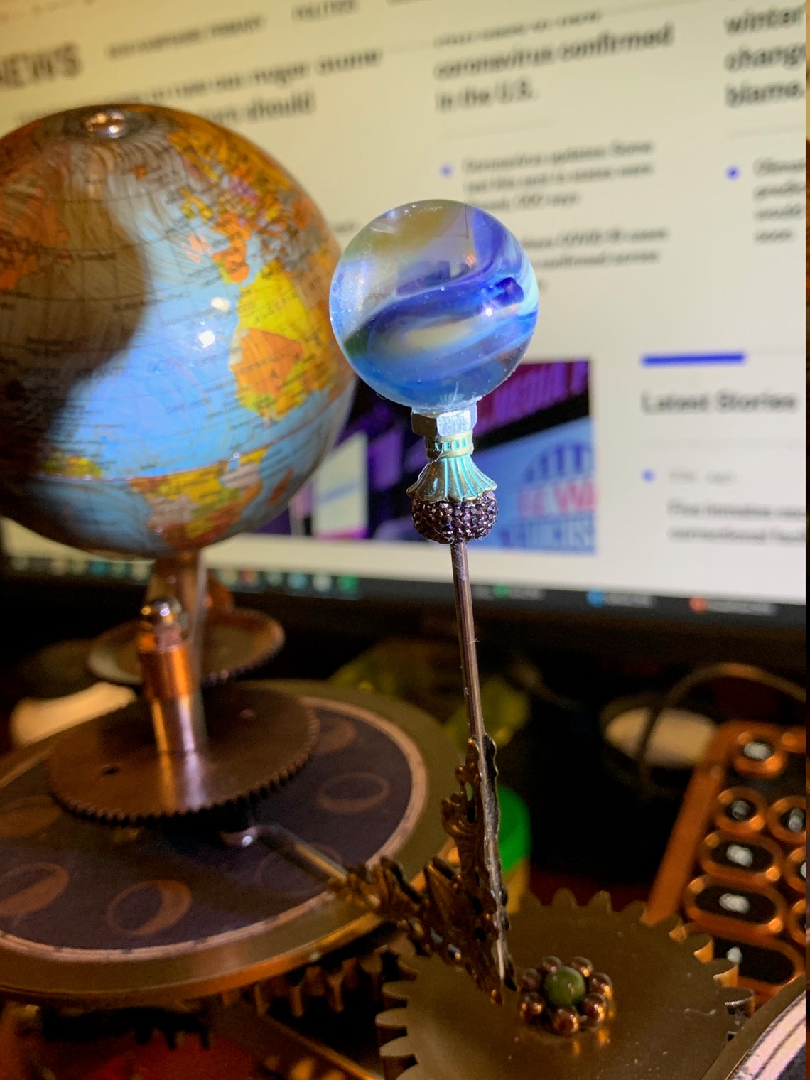 Ornate Solar System Tellurian Orrery - Earth, Moon Sun Orbiter Gear ...