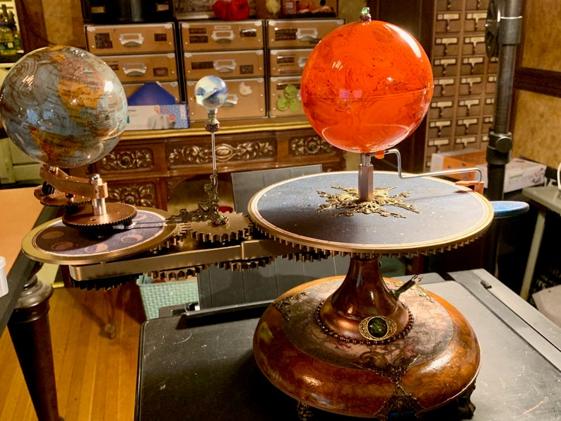 Ornate Solar System Tellurian Orrery - Earth, Moon Sun Orbiter Gear ...