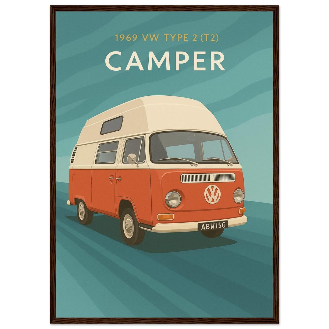 1969 VW Camper Van Poster | Type 2 T2 High-top Print | Classic ...