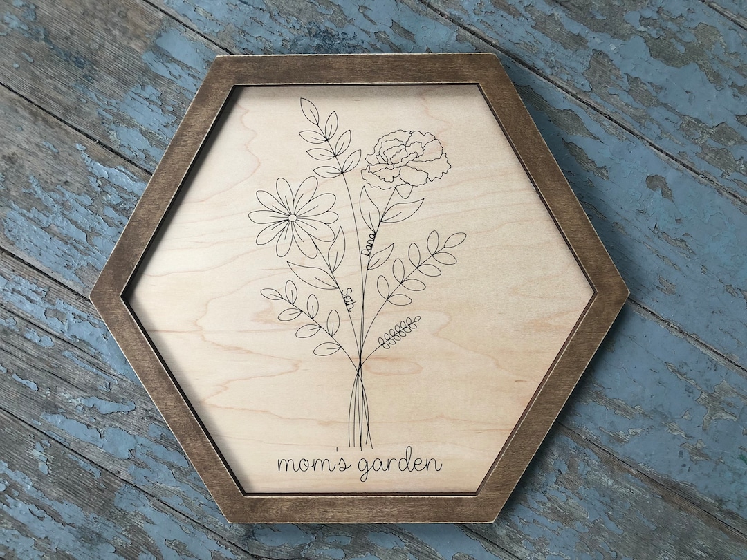 Wood Birth Flower, Engraved Birth Flower Sign, Mother’s Day Gift, Our ...