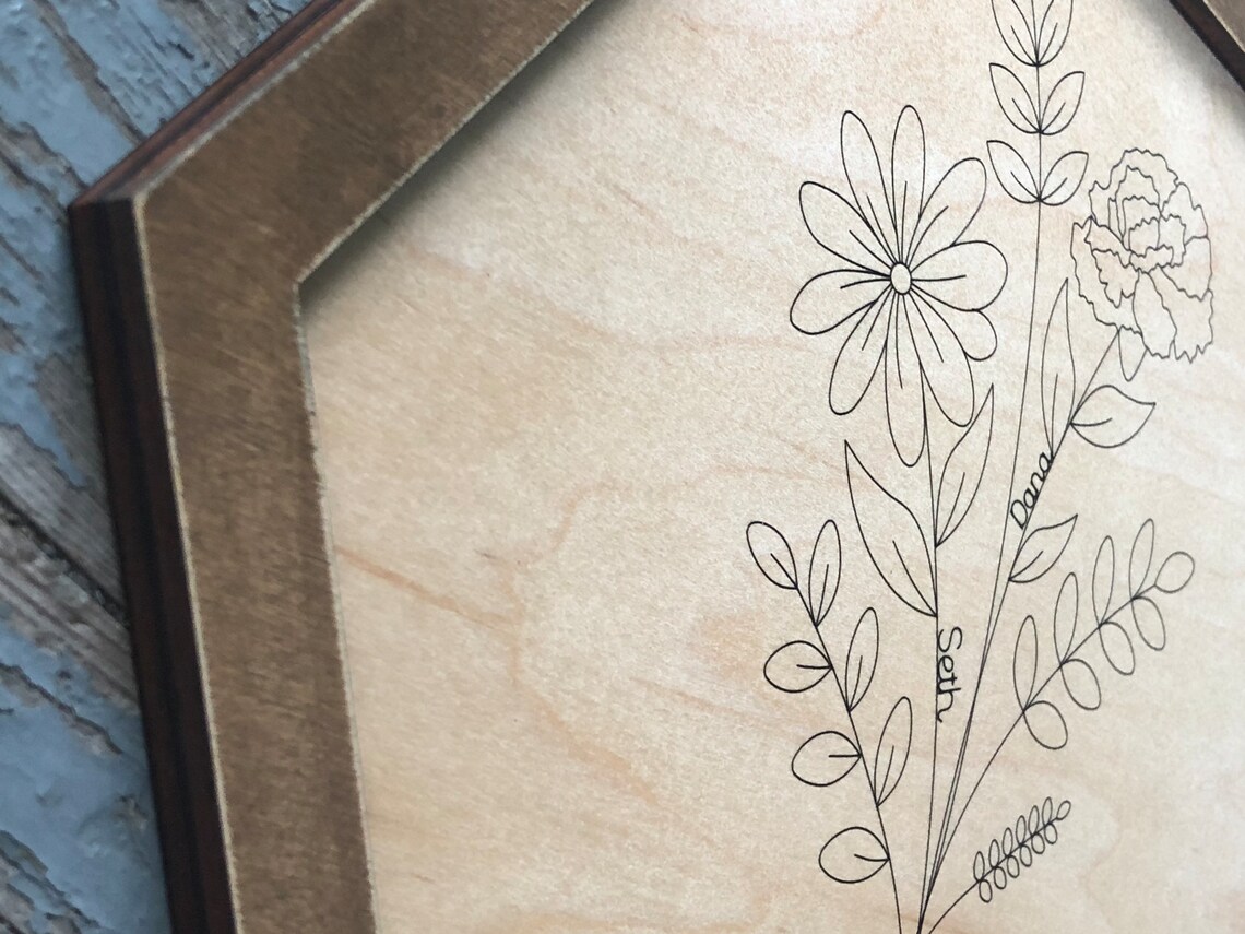 Wood Birth Flower Engraved Birth Flower Sign Mothers Day - Etsy