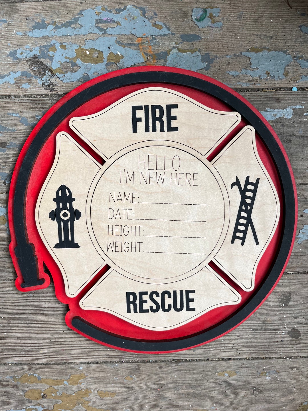 Firefighter Baby Milestone Sign: Laser Cut Maple Birth Announcement - Etsy