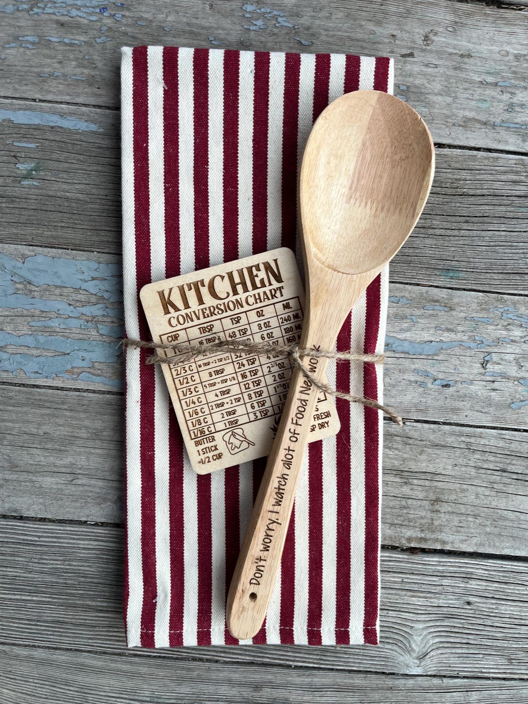 Engraved Wooden Spoon Gift Set, Kitchen Conversion Magnet, Striped ...