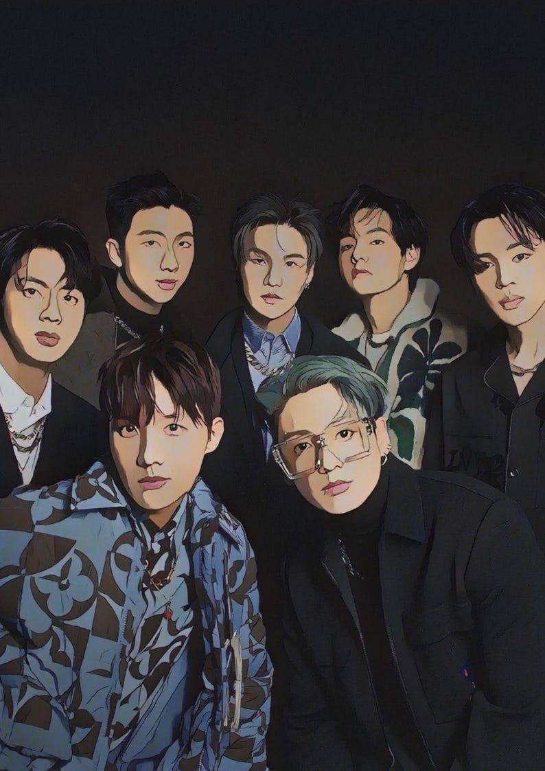 Póster de dibujos animados de BTS / Arte mural digital K-Pop / JPG ...