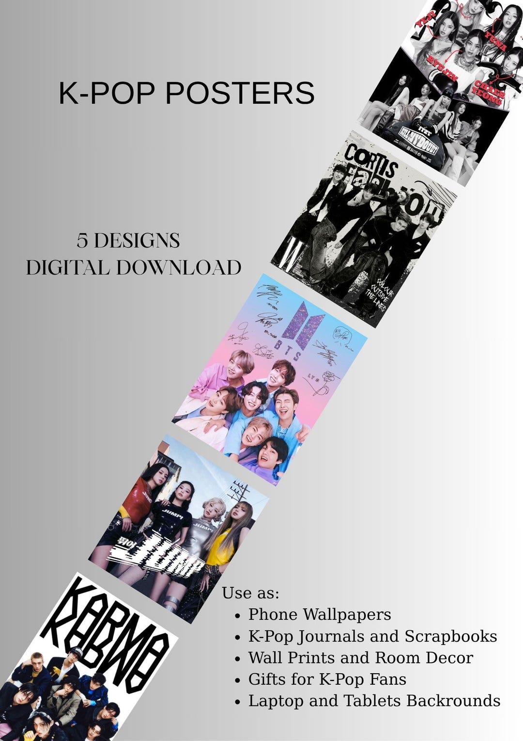 K-pop Poster Bundle | BTS, Stray Kids, Itzy, Blackpink (digital ...