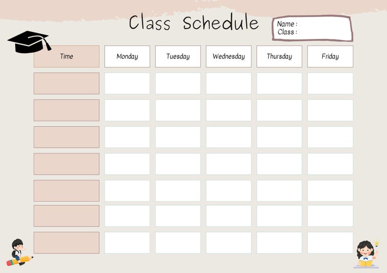 Printable Class Schedule | Cute School Timetable for Kids | Weekly ...