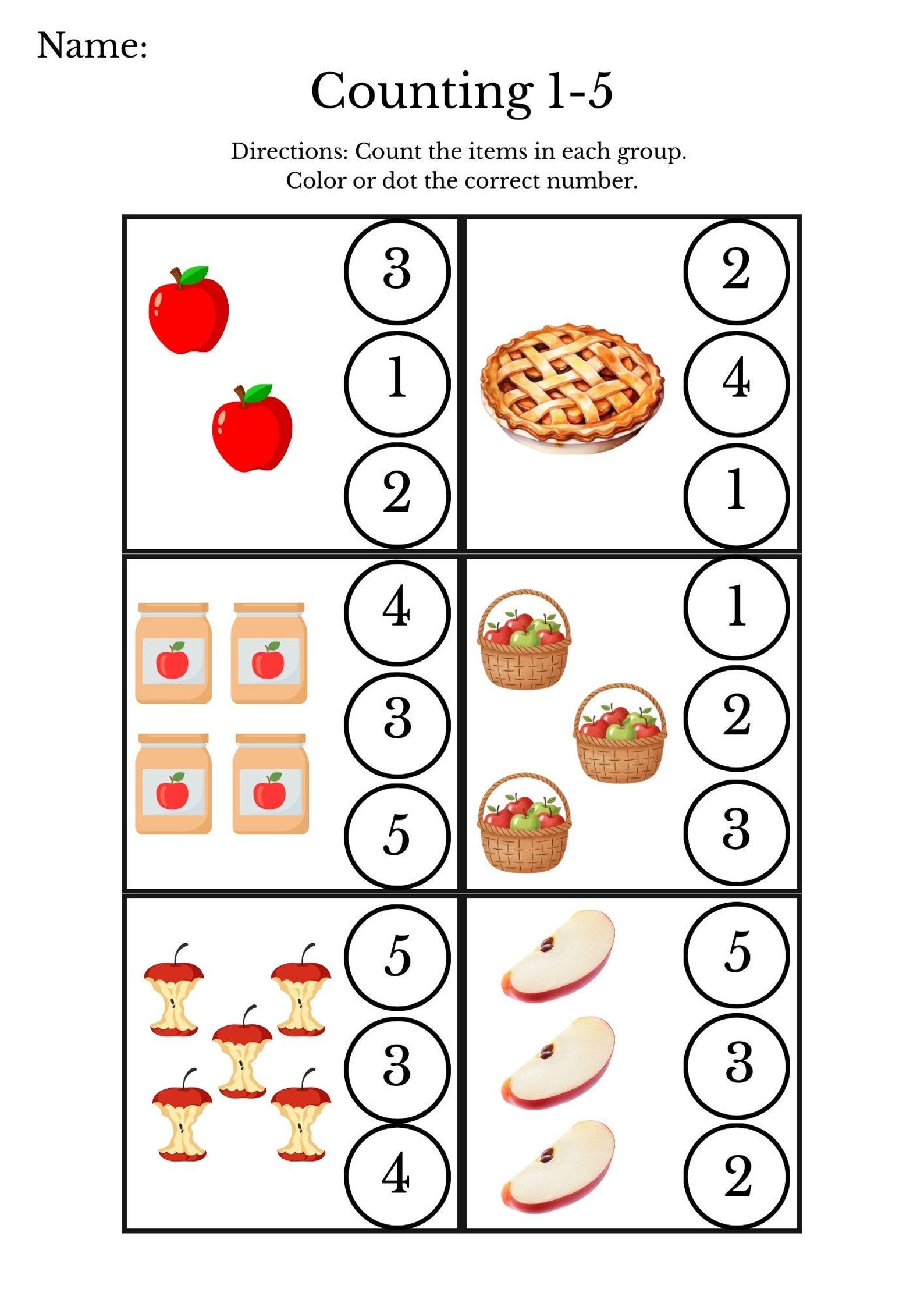 Counting 1-5 Worksheet | Preschool Math Printable | Kindergarten Number ...