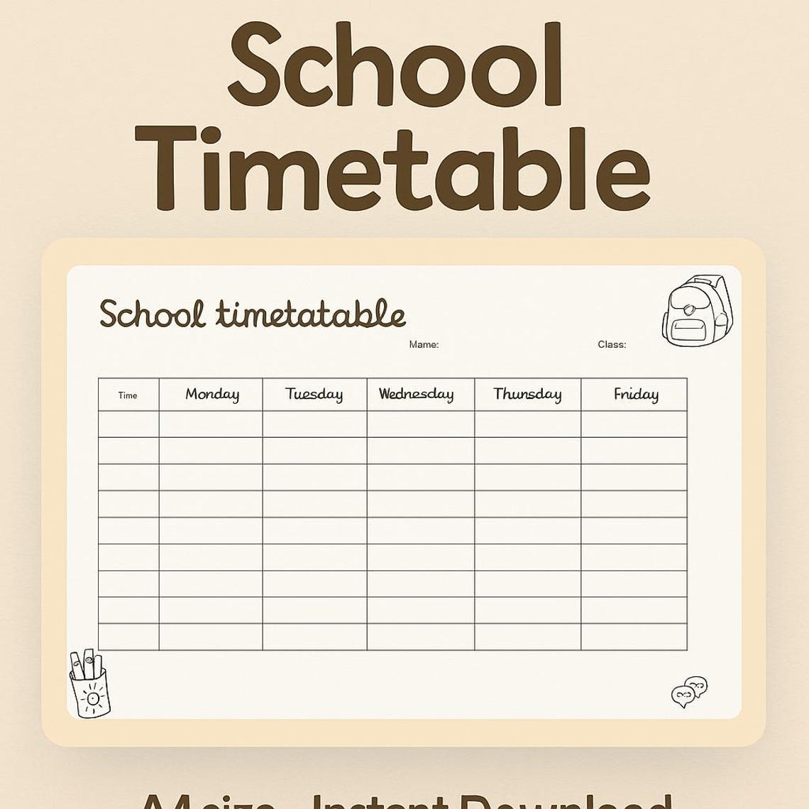 Printable School Timetable for Kids – Editable PDF Schedule for ...