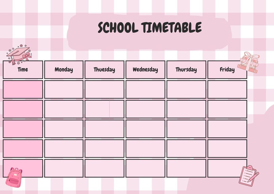 Pink School Timetable Printable | Cute Weekly Class Schedule (JPG ...