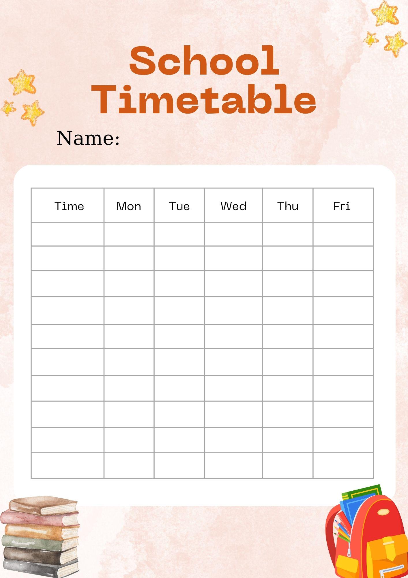 School Timetable Printable | Kids Weekly Schedule Chart | Student ...