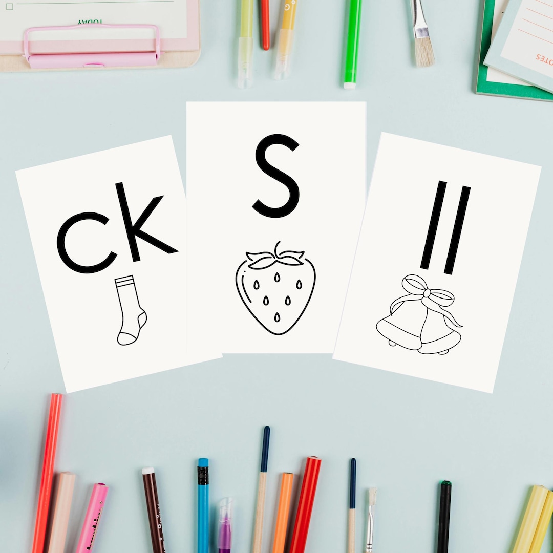 Colour‑in Phase 2 Phonics Flashcards | Printable Phonics Activity for ...