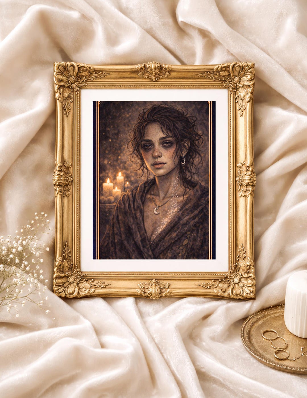 Moody Witch Portrait | Dark Feminine Candlelit Witch Decor - Etsy