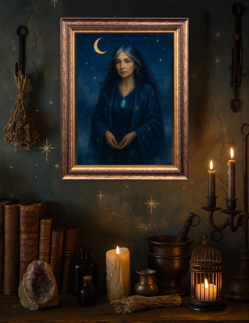 Elder Moon Priestess Art Print – Celestial Witchcore, Labradorite ...