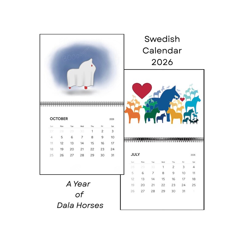 2026 Dala Horse Wall Calendar - Scandinavian Folk Art & Humor | Swedish ...
