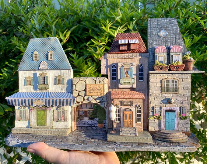 French Street/miniature Wooden Cottage/handmade Hand-painted Miniature ...