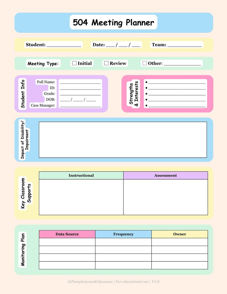 504 Meeting Planner | Editable Canva® Template - Etsy