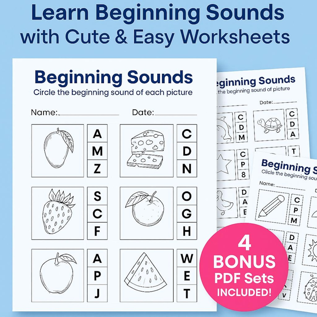 Beginning Sounds Worksheets: Preschool Phonics Activities + 4 Bonus ...