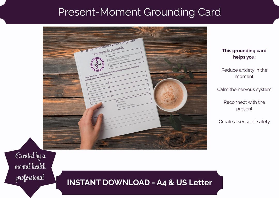 Present Moment Grounding Exercise | Calm Anxiety Now | Printable ...