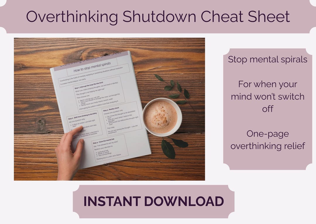 Overthinking Shutdown Cheat Sheet | Stop Mental Spirals | Printable ...