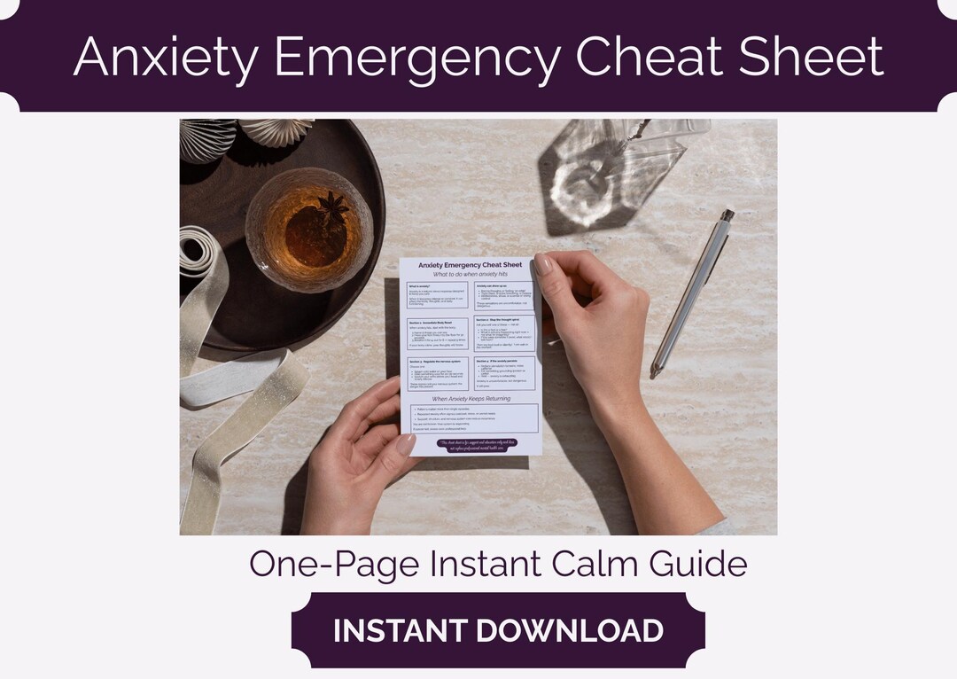 Anxiety Emergency Cheat Sheet | Instant Calm Guide | Printable Anxiety ...