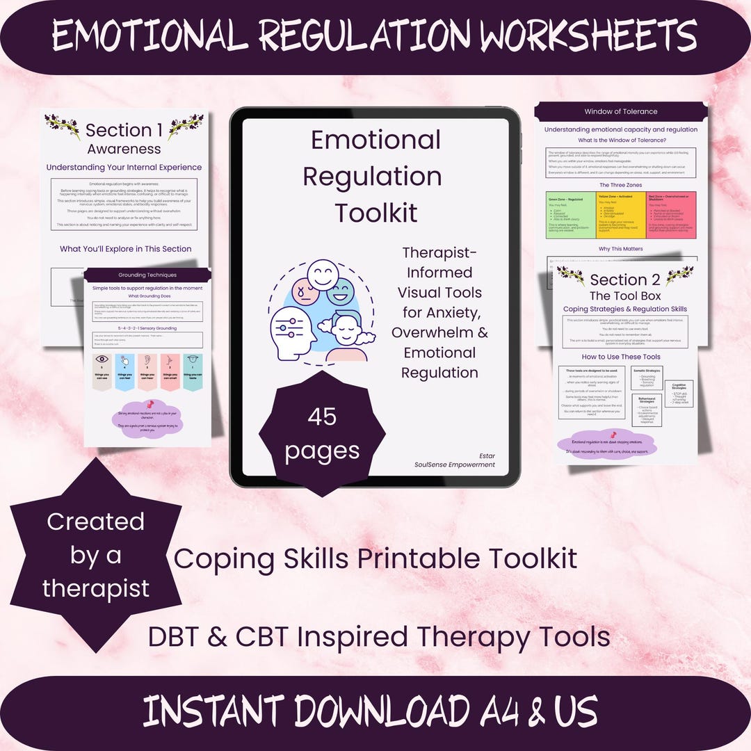 Emotional Regulation Worksheets | Coping Skills Printable Toolkit | DBT ...