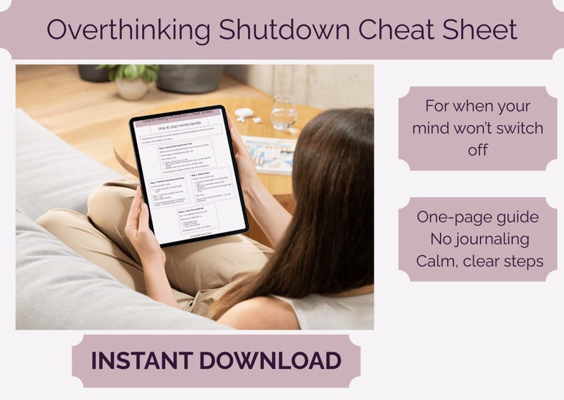 Overthinking Shutdown Cheat Sheet | Stop Mental Spirals | Printable ...