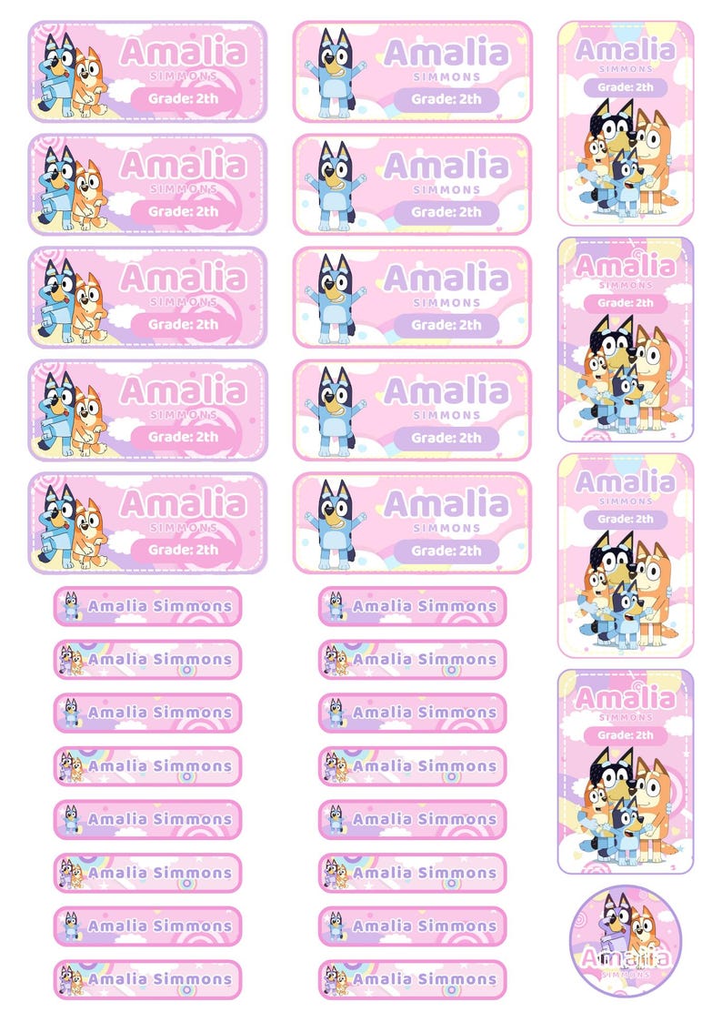 Bluey School Name Tags | Editable Canva | Custom Printable Labels for ...