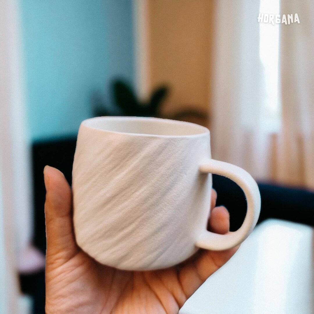 Modern White Textured Ceramic Mug, 18.6oz - Etsy