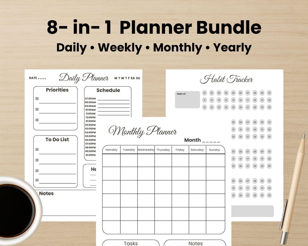 Minimalist Planner Printable Bundle | Daily, Weekly, Monthly and Yearly ...