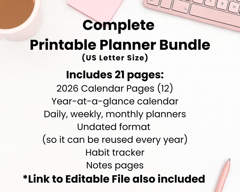 Pink Coquette Bow Planner Printable Bundle | Daily, Weekly, Monthly ...