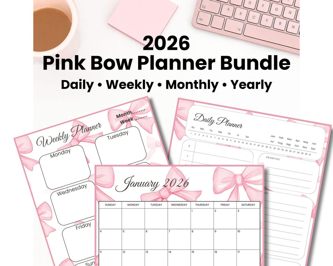 Pink Coquette Bow Planner Printable Bundle Daily Weekly Monthly ...