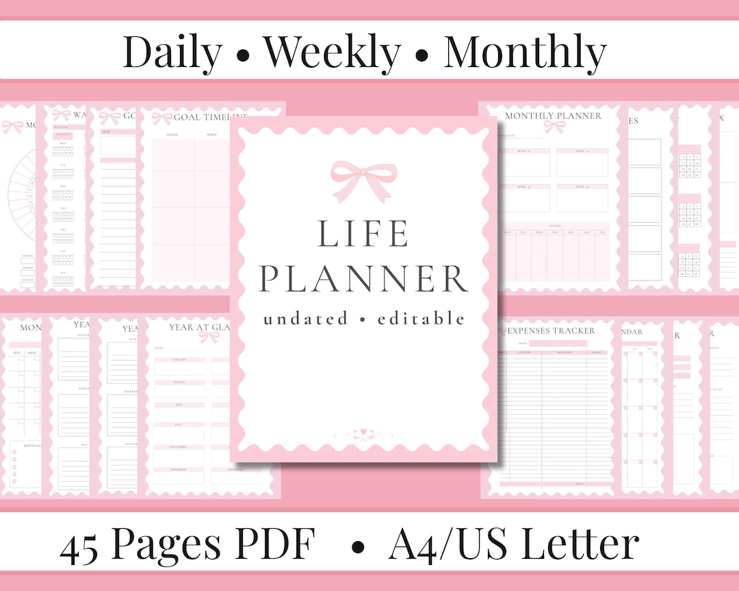 Pink Coquette Bow Planner Printable Bundle Daily, Weekly, Monthly ...