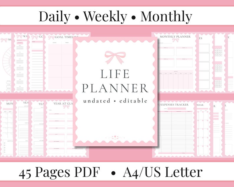 Pink Coquette Bow Planner Printable Bundle Daily, Weekly, Monthly ...