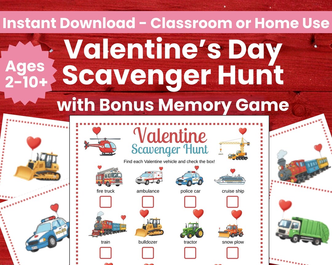Valentine Scavenger Hunt for Kids Printable Preschool Hide & Seek ...