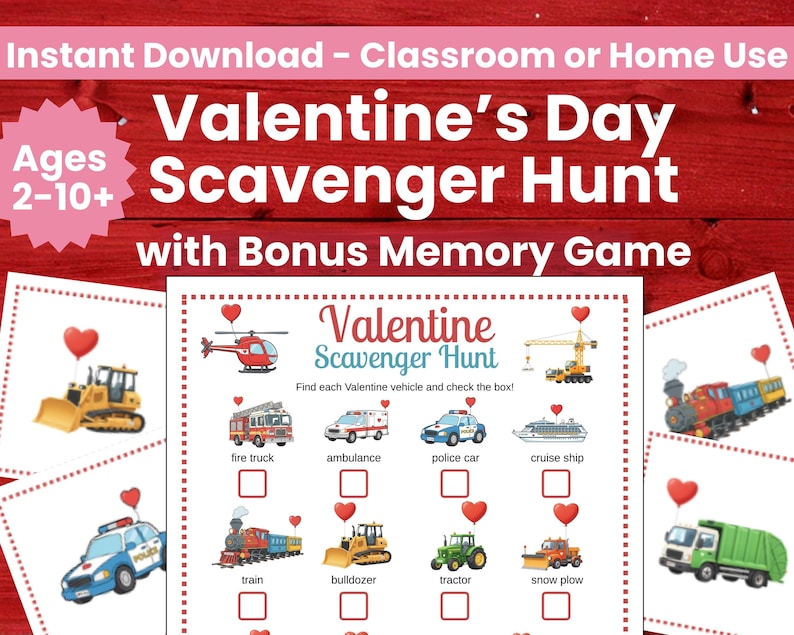 Valentine Scavenger Hunt for Kids Printable Preschool Hide & Seek ...